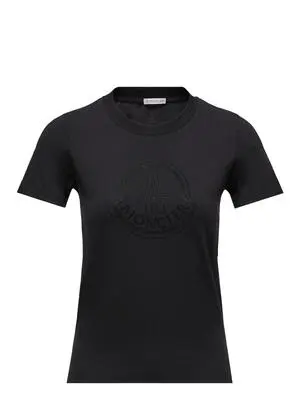 Moncler Crystal Logo Cotton T-shirt - Black
