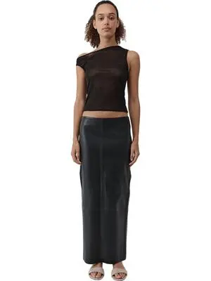 ST AGNI Leather Column Maxi Skirt - Black