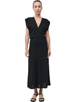 ST AGNI Plunge Drape 7/8 Length Dress - Black