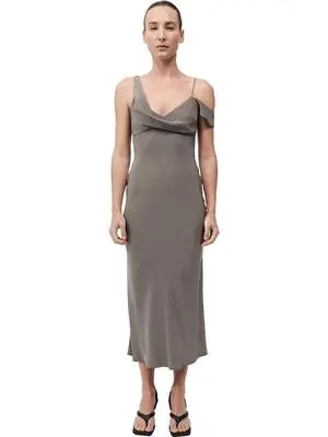 ST AGNI Silk Drape Midi Dress - Slate