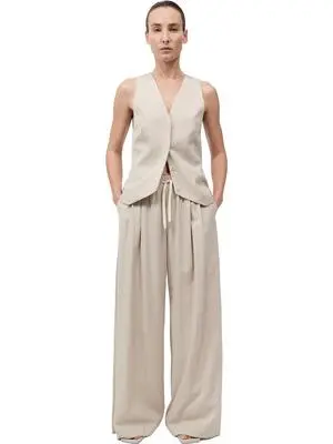 ST AGNI Pinstripe Wool Drawstring Trousers - Latte