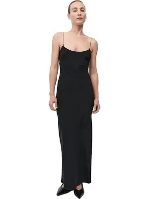 ST AGNI Fine Chain Silk Slip Dress - Black
