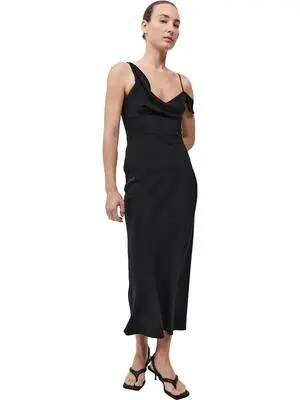 ST AGNI Silk Drape Midi Dress - Black