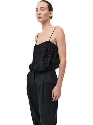 ST AGNI Feathered Silk Cami - Black