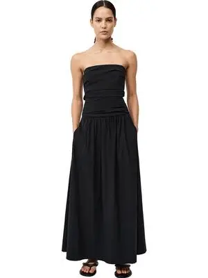 ST AGNI Gathered Strapless Tie Back Maxi Dress - Black