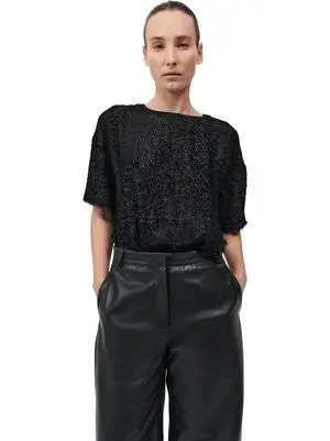 ST AGNI Feathered Silk Tee - Black