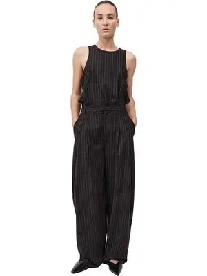 ST AGNI Wool Pinstripe Tapered Pants - Mahogany Stripe