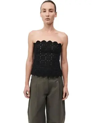 ST. AGNI Doily Strapless Crochet Top - Black