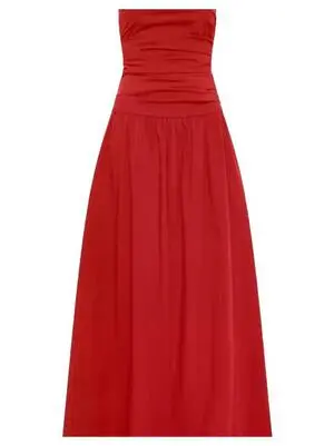 ST AGNI Gathered Strapless Tie Back Maxi Dress