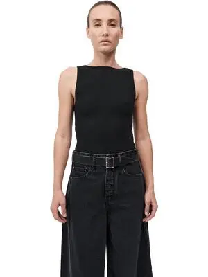 ST AGNI Ribbed Bateau Cut-out Top - Black