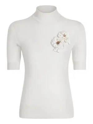 Dolce & Gabbana Silk Pullover With Flower Brooch - White