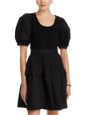SINGLE THREAD Puffed Sleeve Dress Black