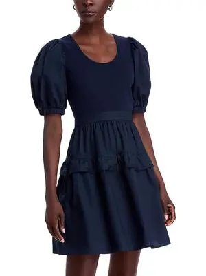 SINGLE THREAD Puffed Sleeve Dress Navy