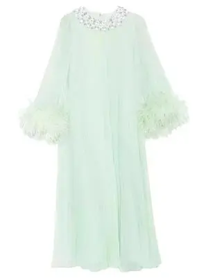 SELF-PORTRAIT Feather-trim Chiffon Dress - Green