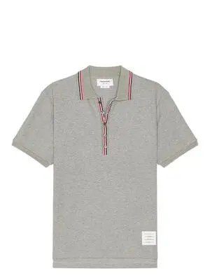 Thom Browne Short Sleeve Rib Polo In Grey - Light Grey