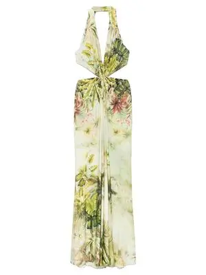 Elie Saab Leaf-print Maxi Dress - Green