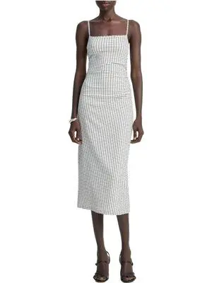 Vince Checked Smocked Tank Midi Dress - Black