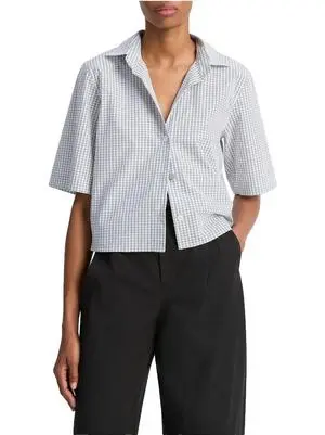 Vince Checked Cotton Cropped Shirt - Blue