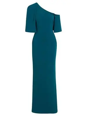 Badgley Mischka One-shoulder Crepe Gown - Petrol