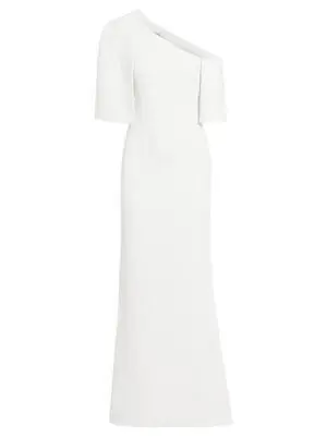 Badgley Mischka One-shoulder Crepe Gown - White