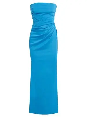 Badgley Mischka Strapless Pleated Ponte Maxi Dress - Azure
