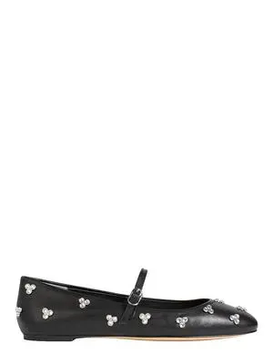 STUART WEITZMAN Tammy Crystal-embellished Leather Ballet Flats - Black