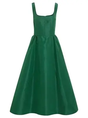 Carolina Herrera Flared Silk-Faille Midi Dress Emerald