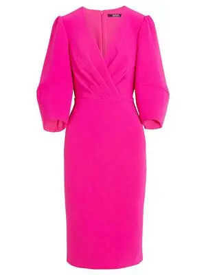 Badgley Mischka Draped Crepe Midi Dress - Bright Pink