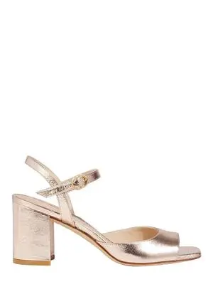 STUART WEITZMAN Tia 75 Metallic Textured-leather Sandals - Rose Gold