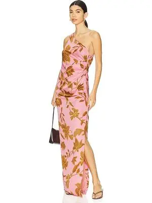 Rococo Sand One Shoulder Ruched Maxi Dress - Peach