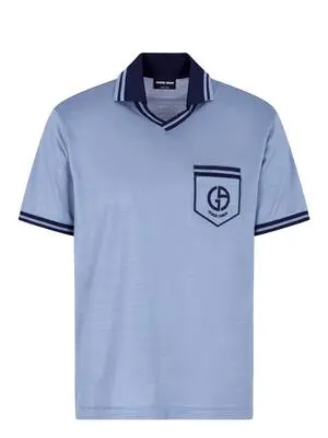 Giorgio Armani Silk Piqué Jersey Polo Shirt - Light_blue