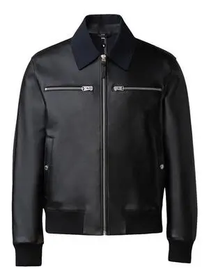 Mackage Knox Leather Blouson Jacket With Zipper Pockets - Black