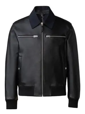 Mackage Knox Leather Blouson Jacket With Zipper Pockets - Black