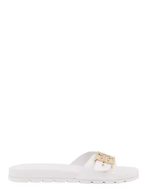 Tory Burch Patent Synthetic Leather Buckle Slide - White