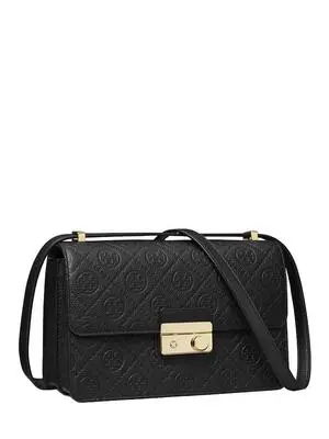 Tory Burch T Monogram Pebbled Shoulder Bag - Black