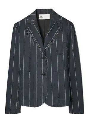 Tory Burch Striped Cotton Blazer Navy/ivory