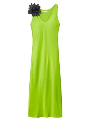 Tory Burch Satin Slip Midi Dress - Vivid Lime
