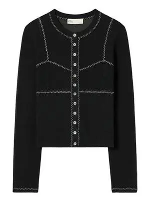 Tory Burch Cotton And Nylon Mesh Cardigan - Black