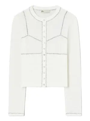 Tory Burch Cotton And Nylon Mesh Cardigan - White