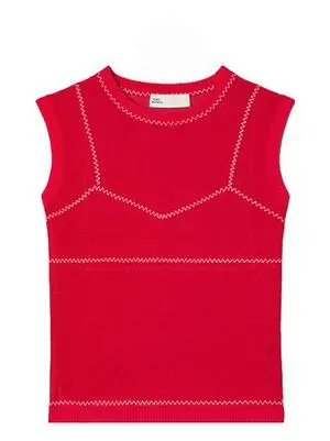 Tory Burch Cotton And Nylon Mesh Top Bright Red/white