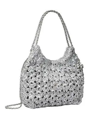 Tory Burch Mini Fleming Woven Hobo Bag - Silver