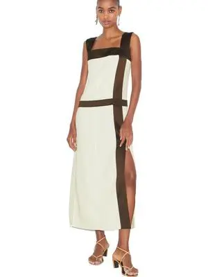 Tory Burch COLORBLOCK SATIN DRESS Ivory