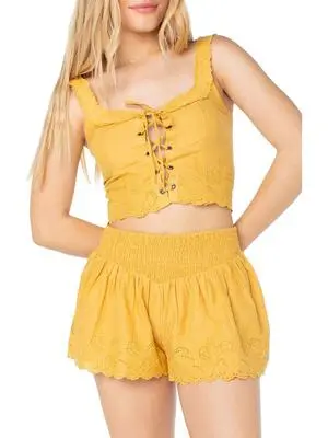 Roxy Hazel Lace-up Cotton Crop Tank - Amber Gold Solid