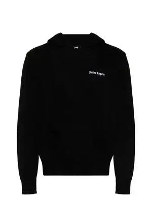 Palm Angels Logo-embroidered Knitted Hoodie - Black