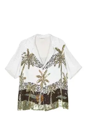 P.a.r.o.s.h Palm Tree-print Sequin-embellished Shirt - White