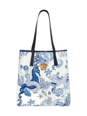 VERSACE Coral Theater Print Canvas Tote