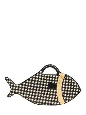 Staud Cleo Fish Woven Raffia Basket Bag - Black/ Natural