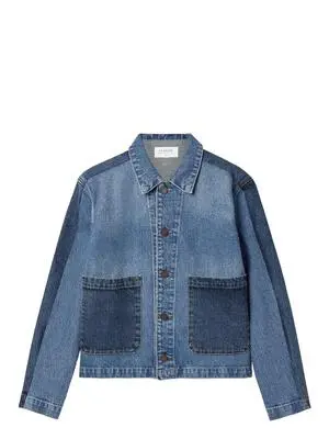 LA LIGNE Val Cropped Paneled Denim Jacket - Blue