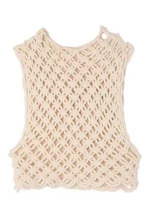 Alaïa Cropped Open-Knit Cotton-Blend Tank Neutral