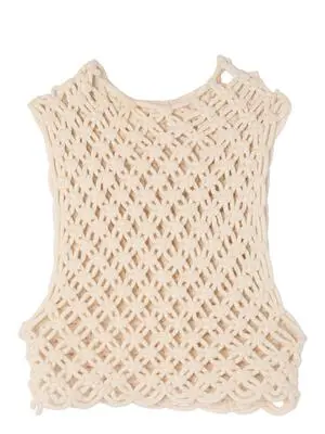 Alaïa Cropped Open-knit Cotton-blend Tank - Neutrals